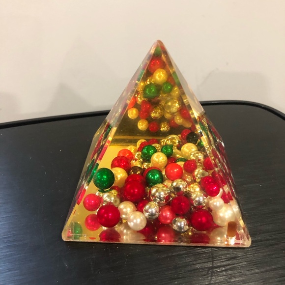 Accents | 198s Pyramid Lucite Paperweight With Festive Beads That Move ...